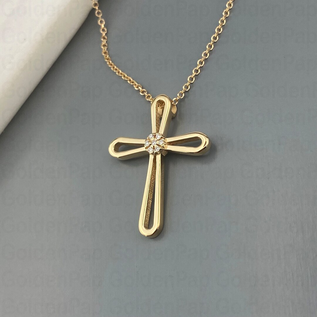 14k Solid Gold Cross, Baptismal Cross, Solid Gold Cross With Real ...