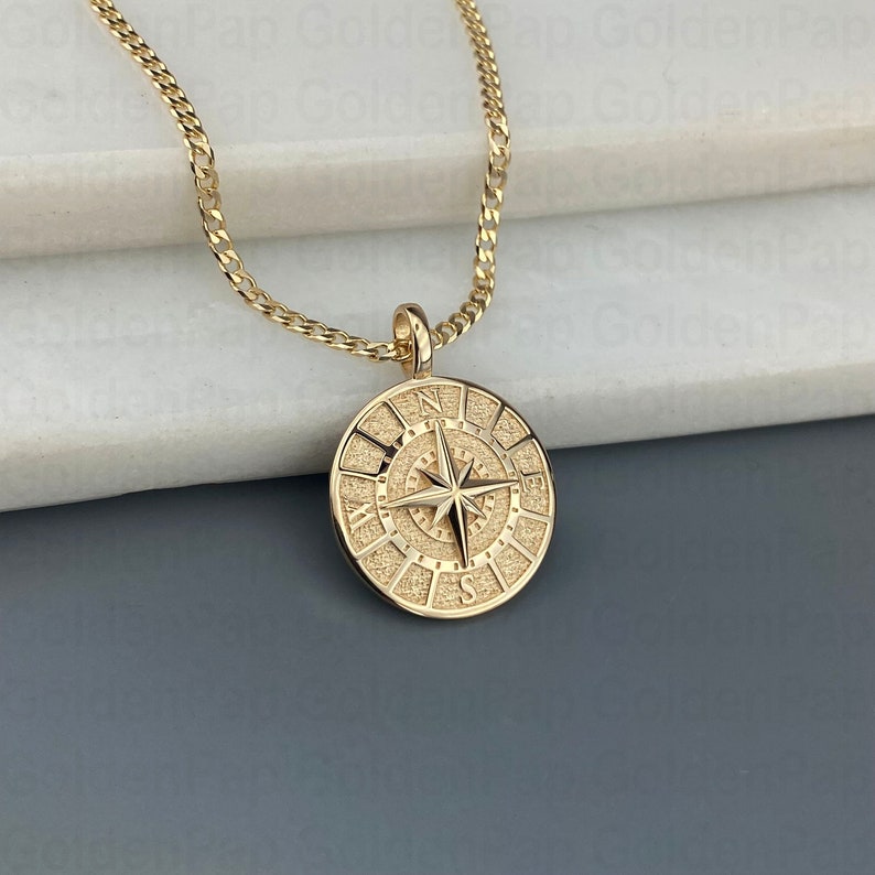 14k Solid Gold Pendant Compass, Pendant for Men and Women - Etsy
