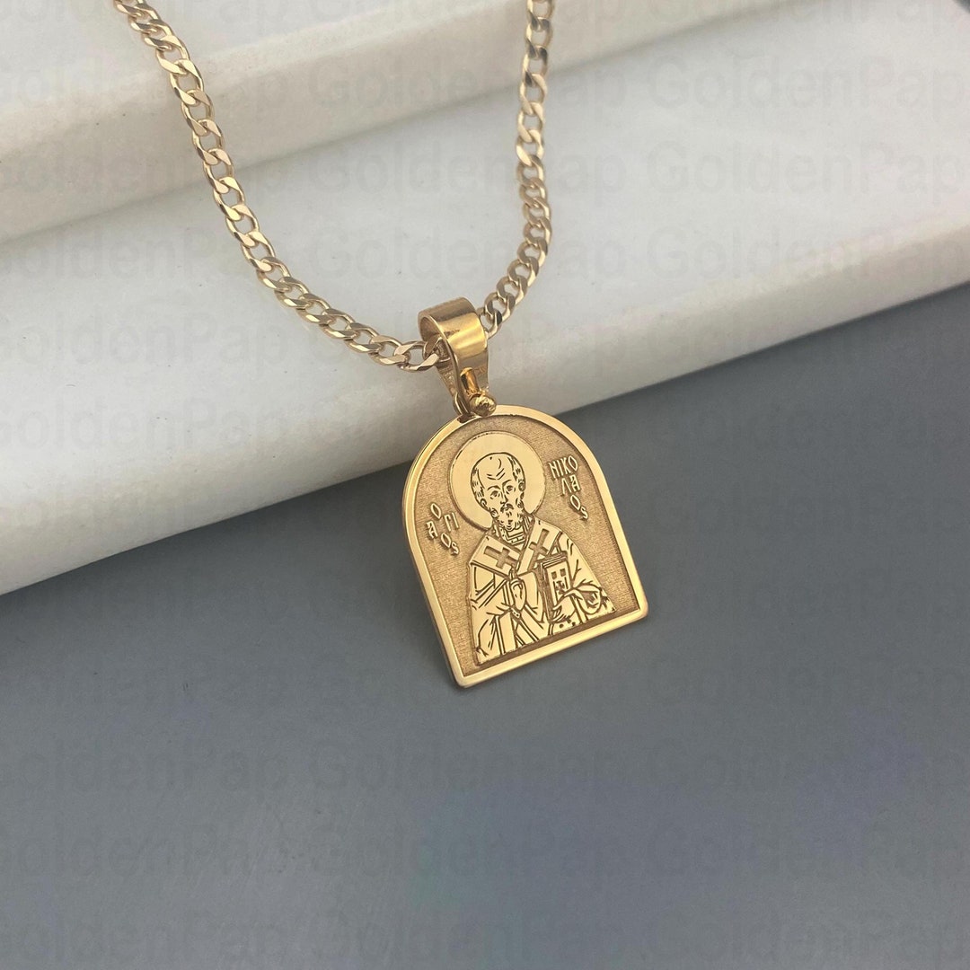 Saint Nicholas Pendant 14k Solid Gold, Icon Pendant for Women and Men ...