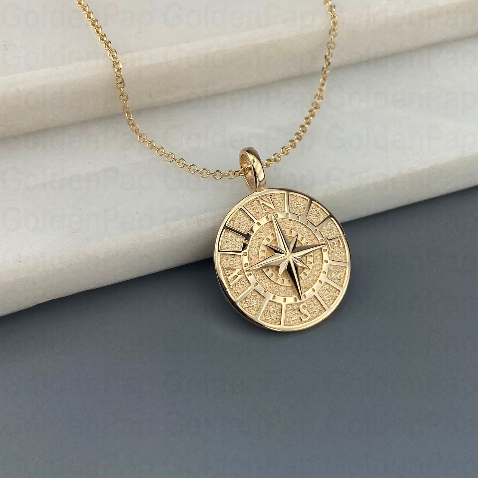 14k Solid Gold Pendant Compass, Pendant for Men and Women - Etsy