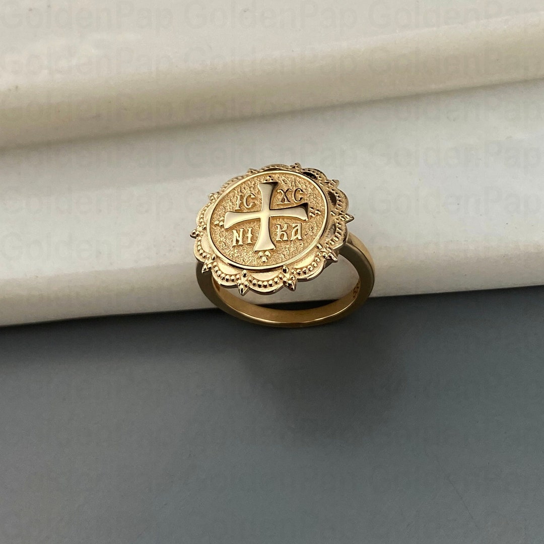 Solid Gold 14k Ring With IC XC NIKA, Religious Ring - Etsy