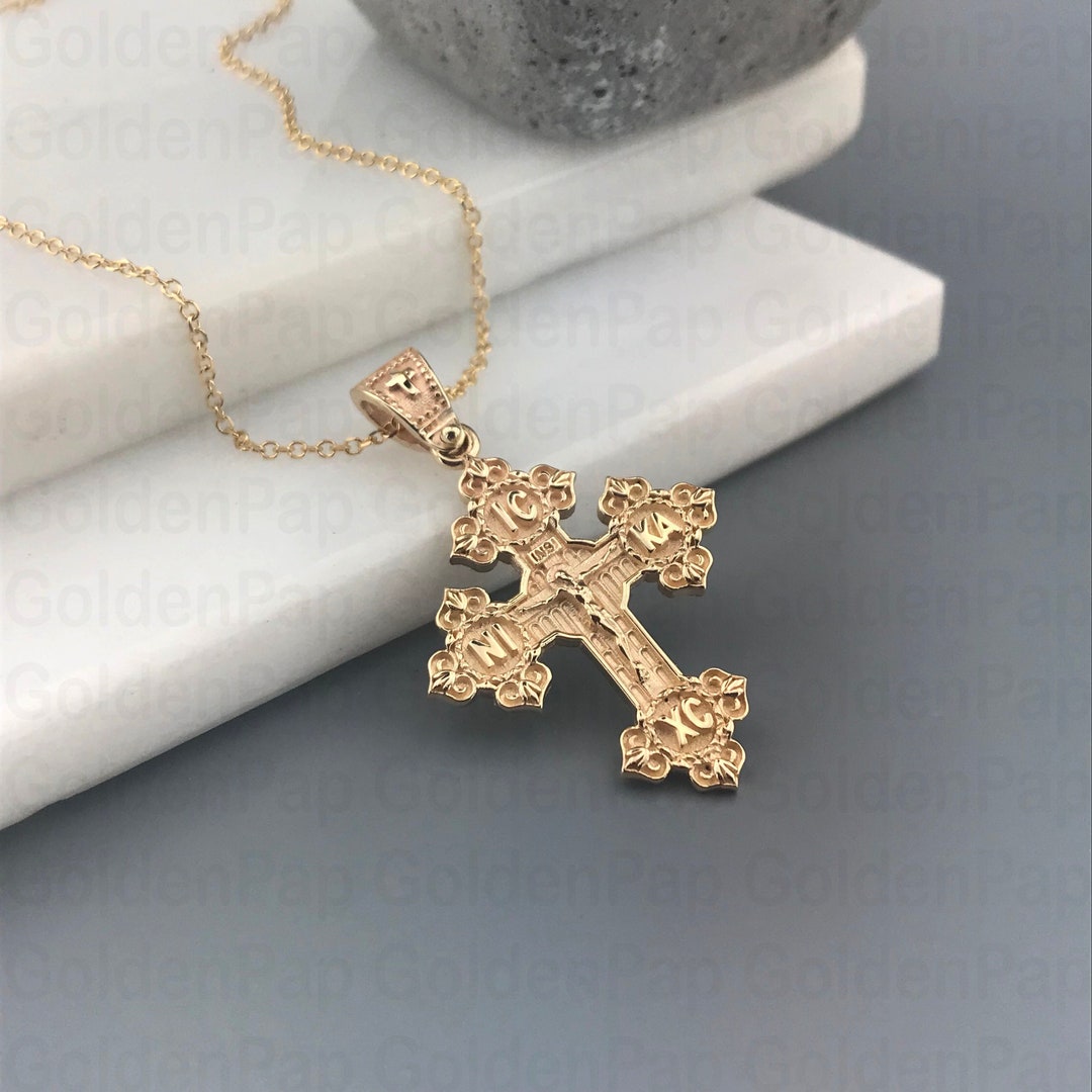 14k Solid Gold Cross With Jesus Christ, Gold Cross With the Crucified ...