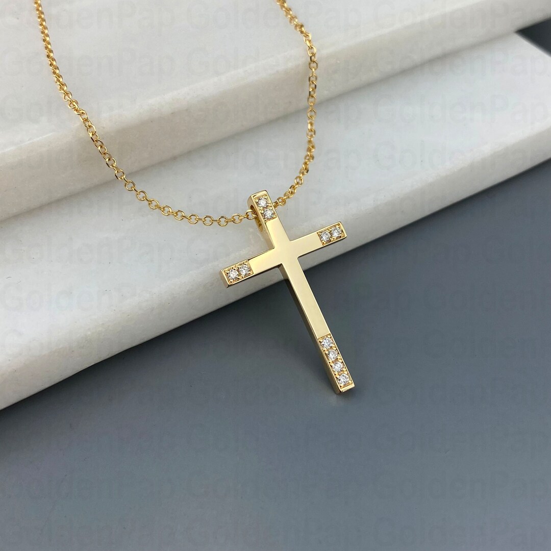 14k Solid Gold Cross, Baptismal Cross, Solid Gold Cross With Real ...