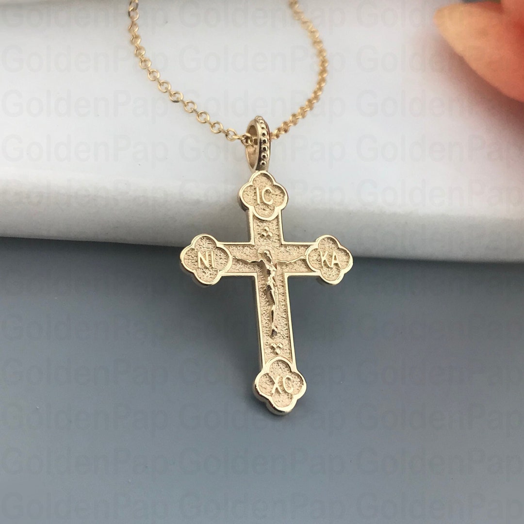 14k Solid Gold Cross With the Crucified, Double Sided Cross With Jesus ...