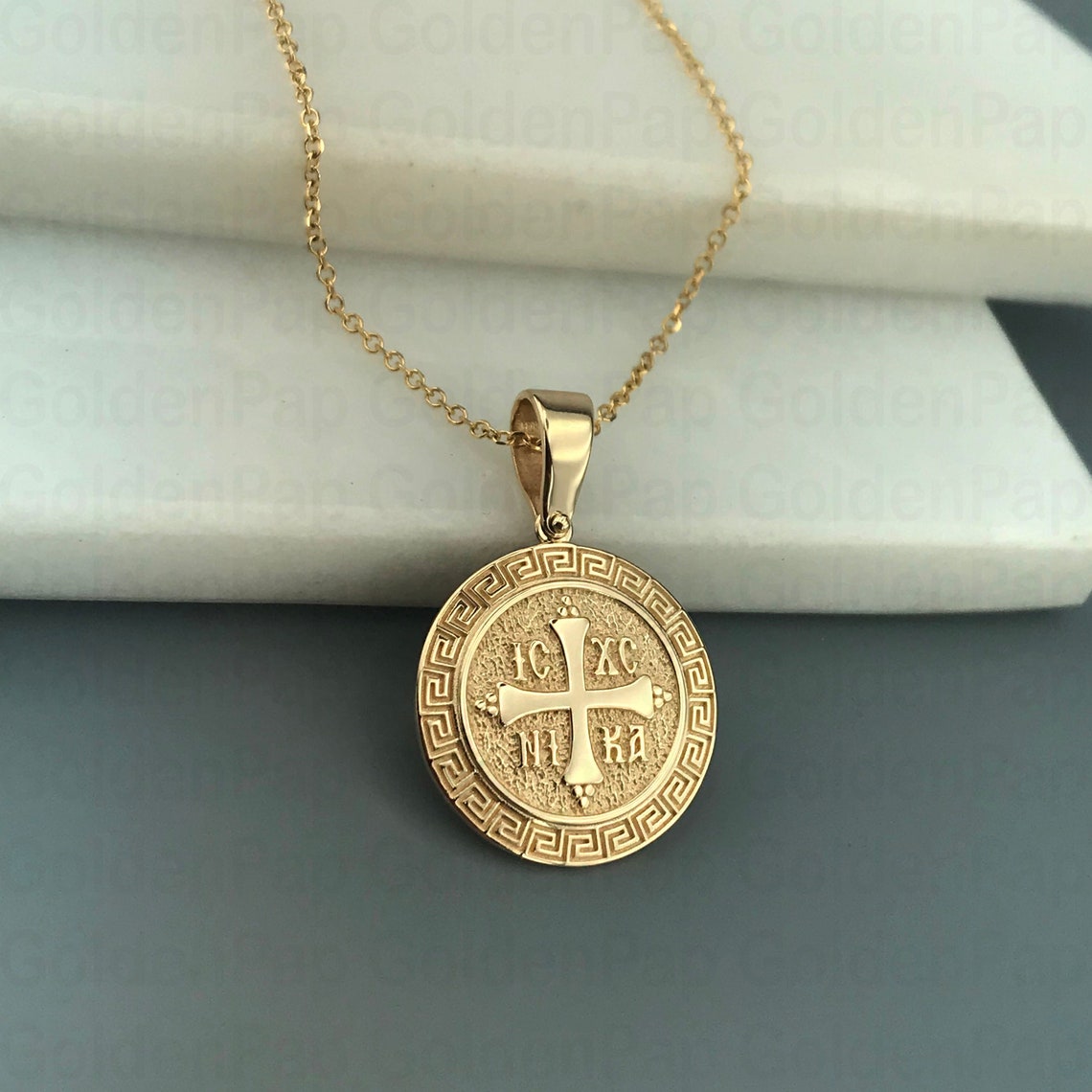 14k Solid Gold Pendant With Greek Key, Diameter 1.7 Cm & 2cm - Etsy