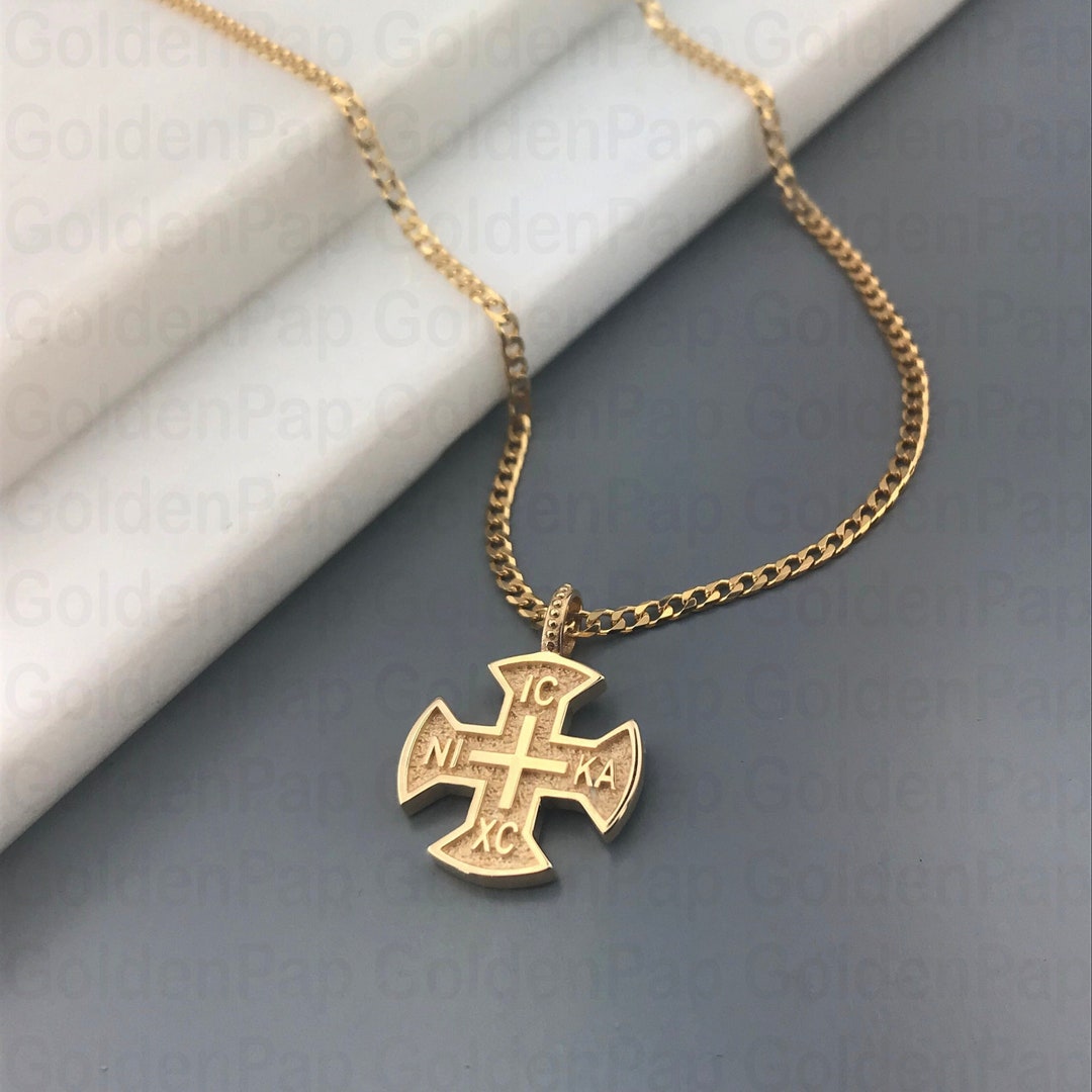 14k Solid Gold Cross, Double Sided Gold Cross - Etsy