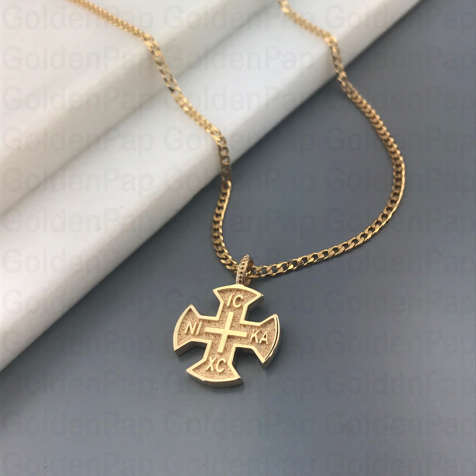 14k Solid Gold Cross Double Sided Gold Cross - Etsy