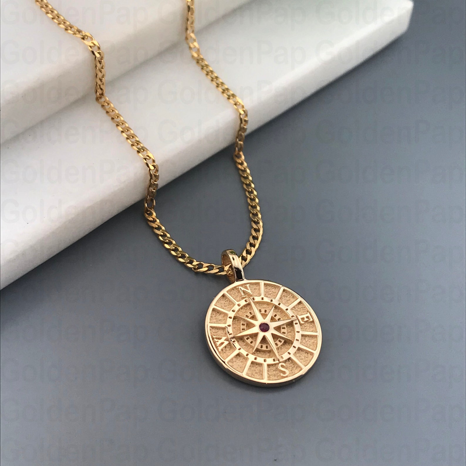 14k Solid Gold Pendant With Natural Ruby, Sapphire or Emerald, Gold ...