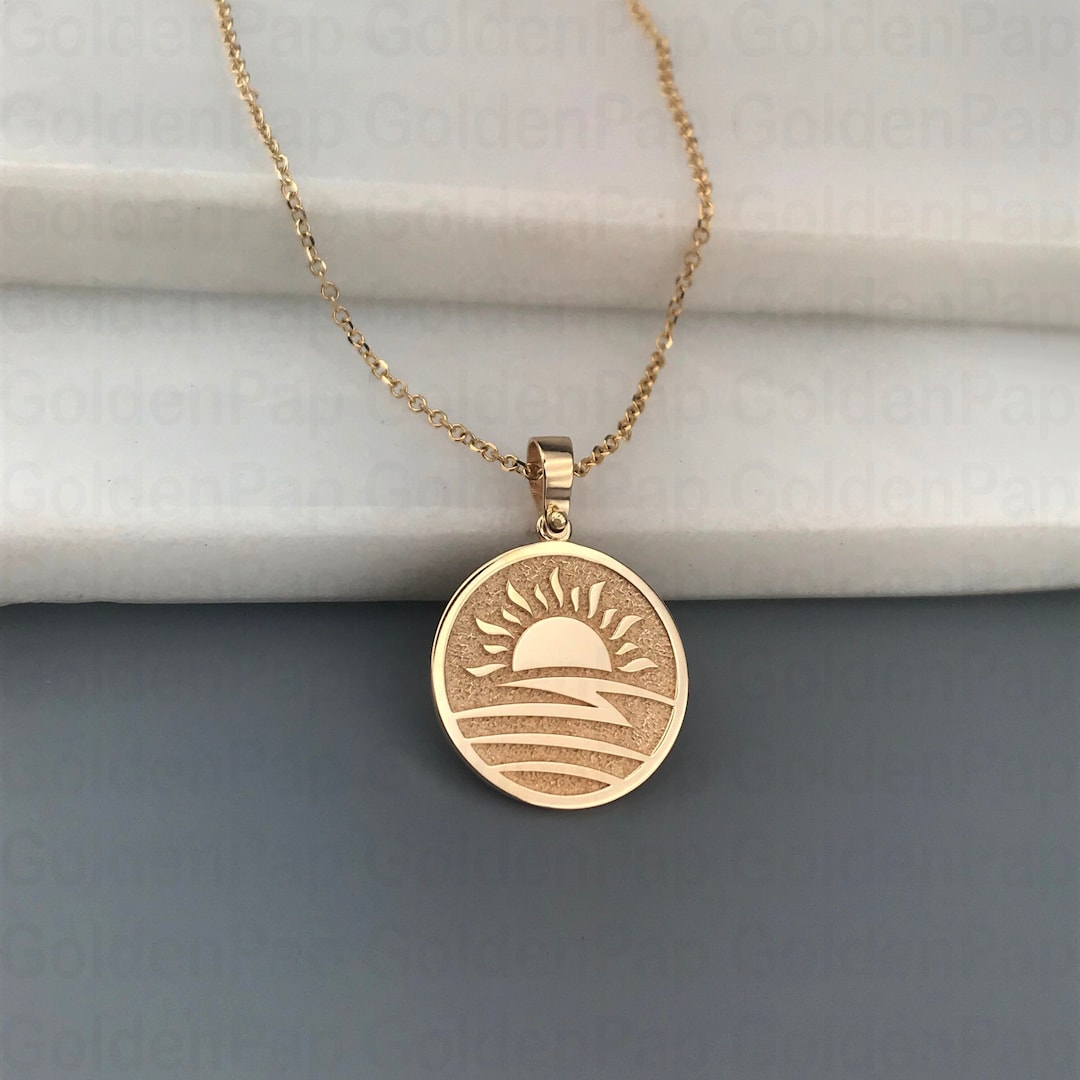 14k Solid Gold Pendant With Sun, Personalization Pendant, Pendant With ...