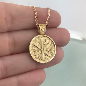 14k solid gold pendant chi rho pendant | Etsy
