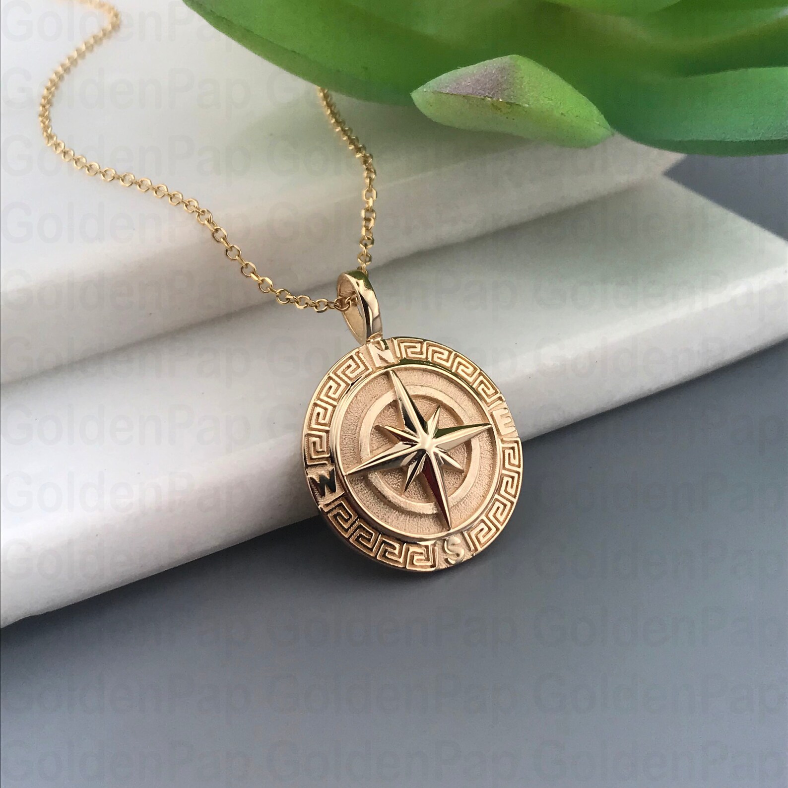 14k Solid Gold Pendant Compass, Pendant for Men and Women, Compass With ...