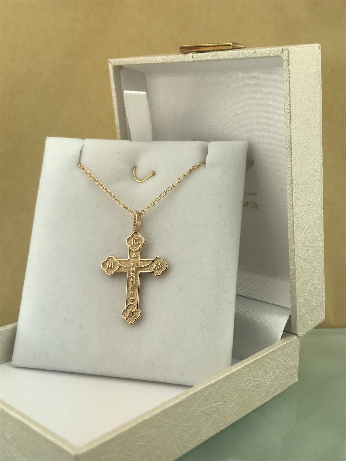 14k solid gold cross with the crucified double sided cross | Etsy