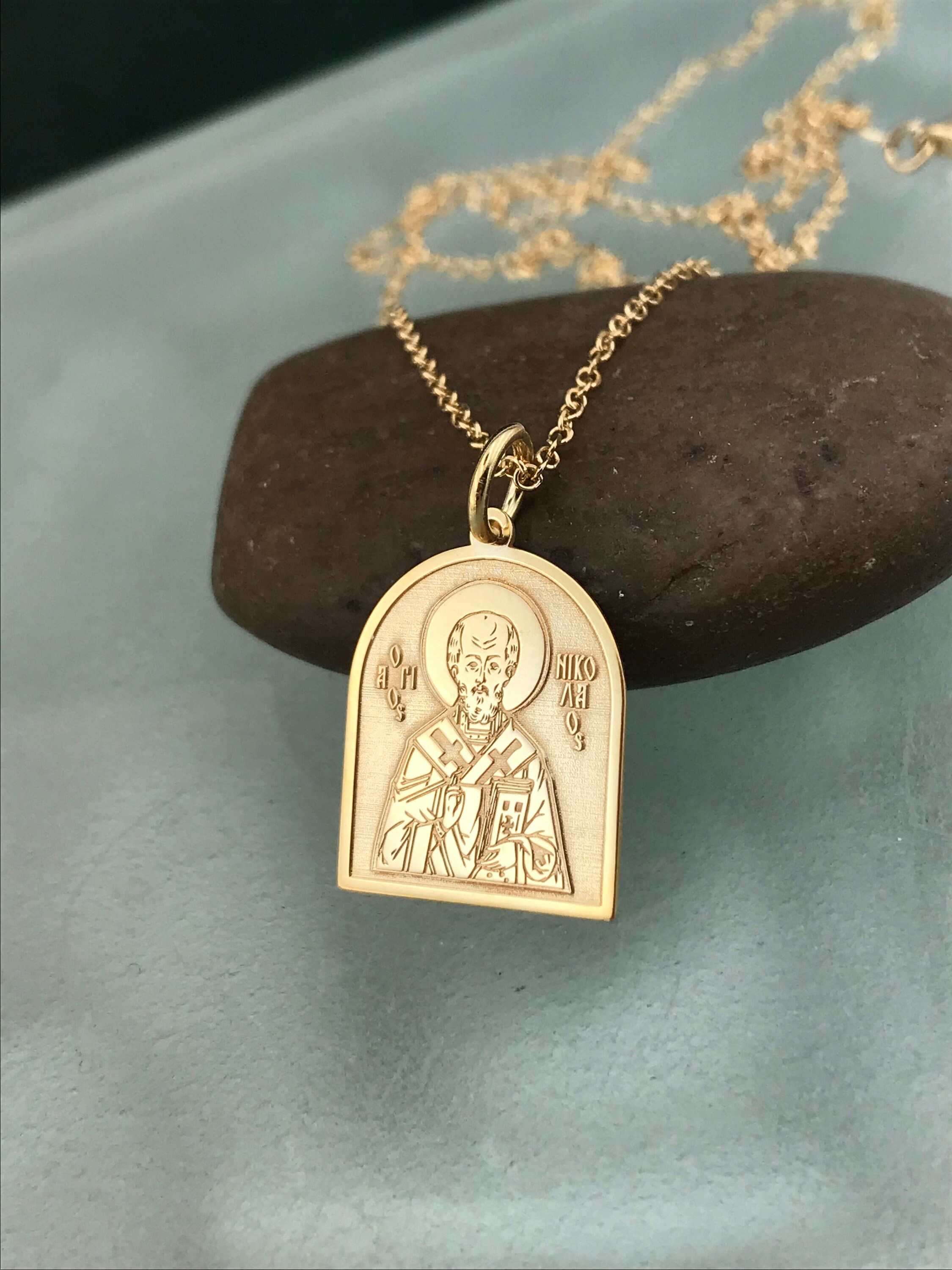 Saint Nicholas Pendant 14k Solid Gold Icon Pendant for Women - Etsy
