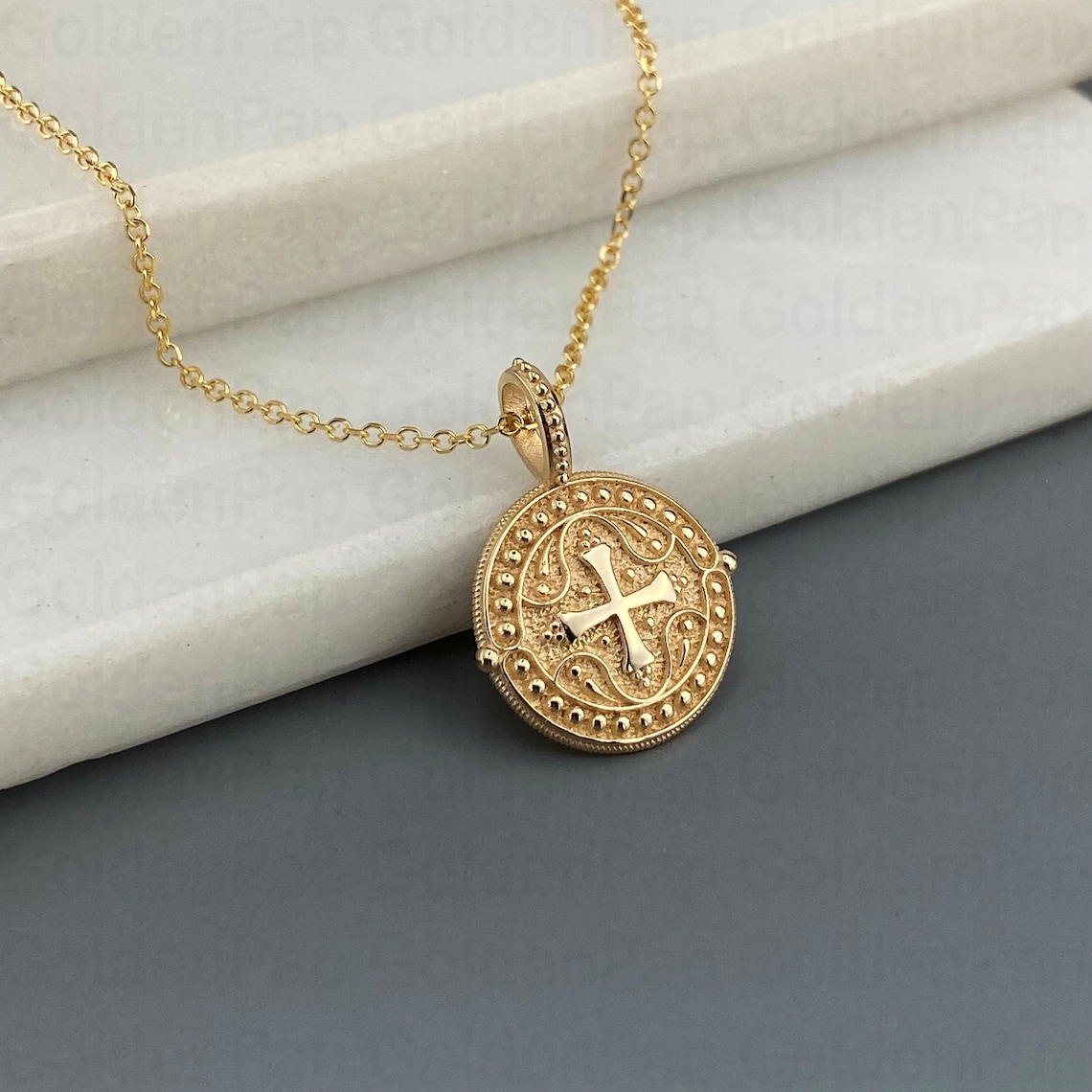 14k Solid Gold Pendant Religious Pendant With Cross - Etsy
