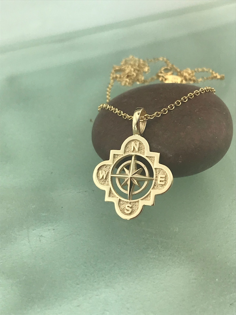 14k Solid Gold Pendant Compass - Etsy