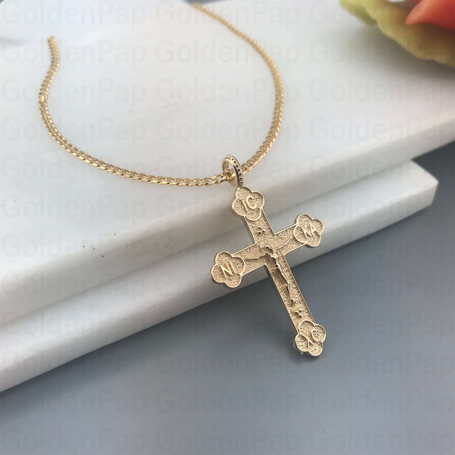 14k Solid Gold Cross With the Crucified Double Sided Cross - Etsy