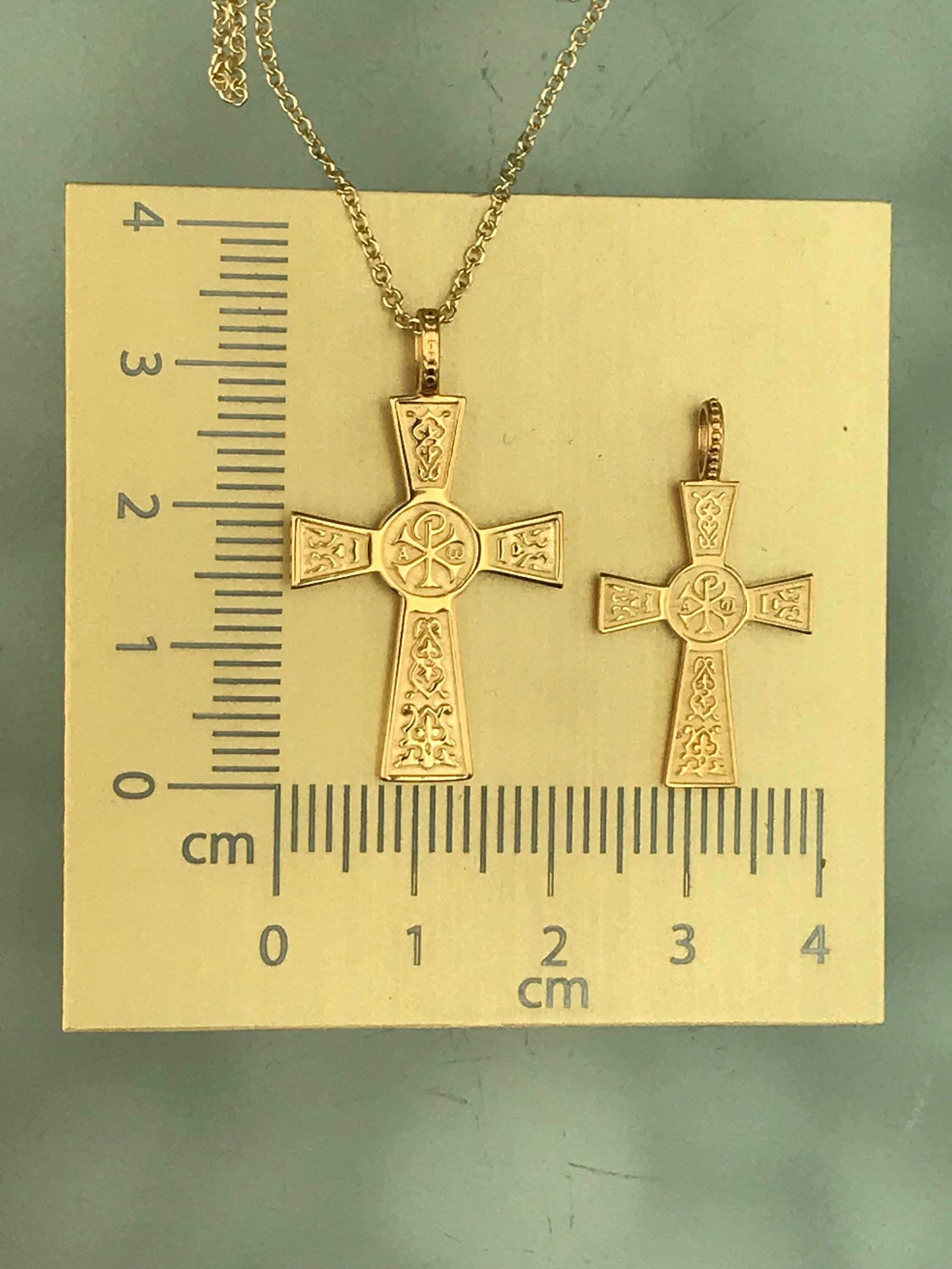14k solid gold cross double sided cross with chi ro | Etsy