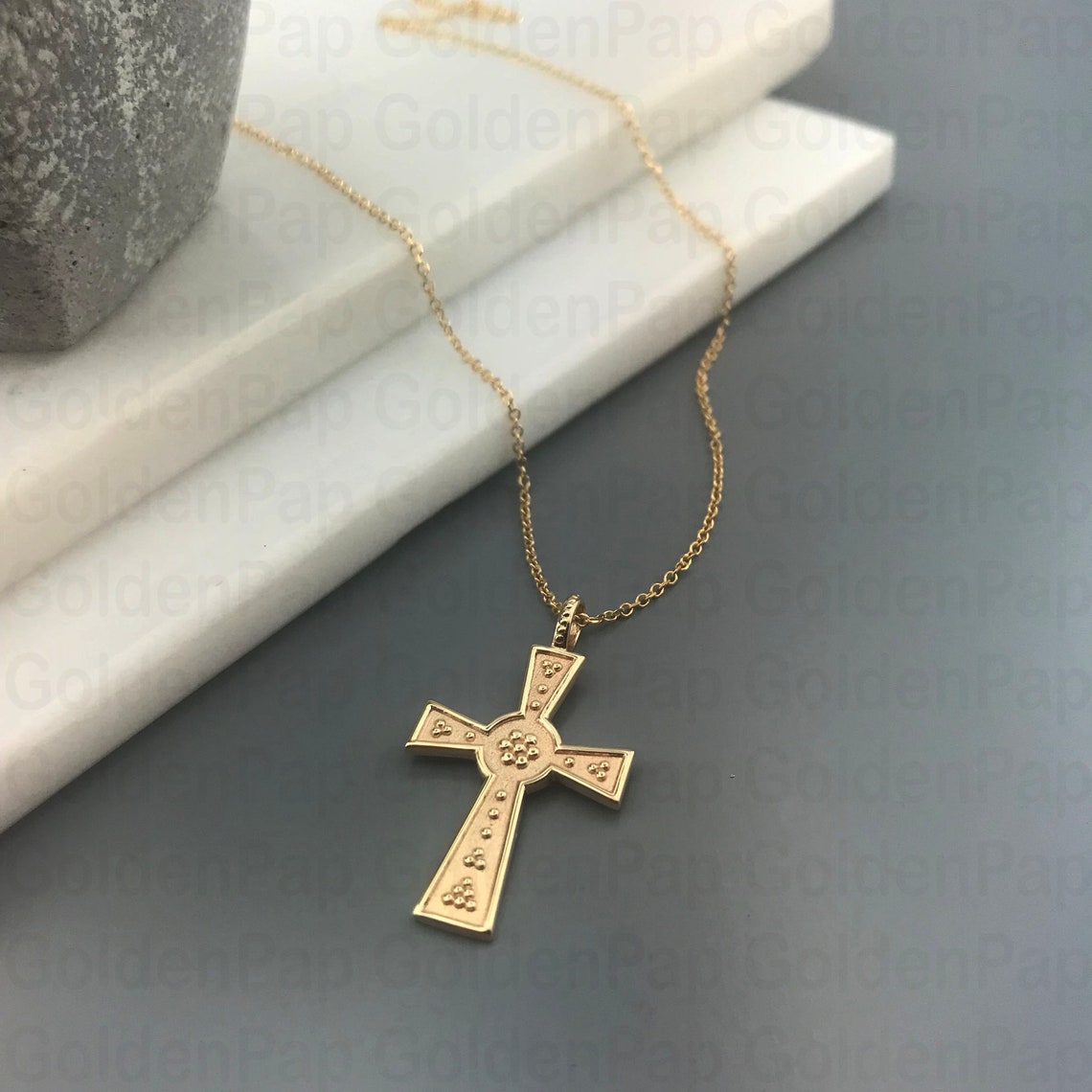14k Solid Gold Cross Double Sided Cross With Chi Ro | Etsy