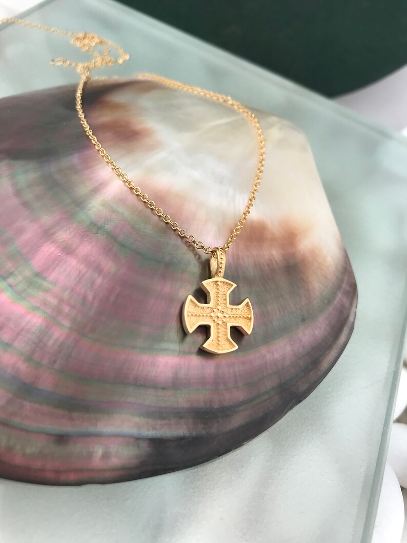 14k solid gold cross double sided gold cross | Etsy