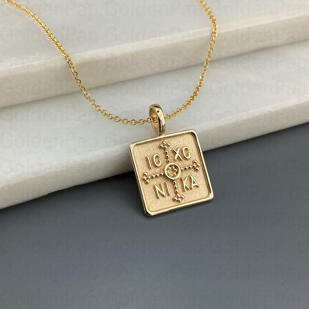 14k Solid Gold Pendant, Double Sided Pendant With Virgin Mary ...