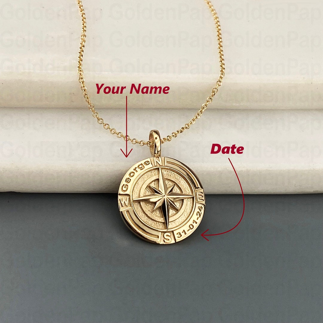 CUSTOM 14k Solid Gold Pendant Compass, Pendant for Men and Women ...