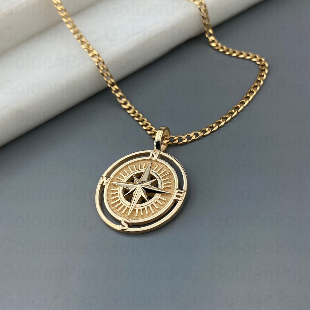 14k Solid Gold Pendant Compass, Diameter 2cm, Compass Jewelry, Compass ...