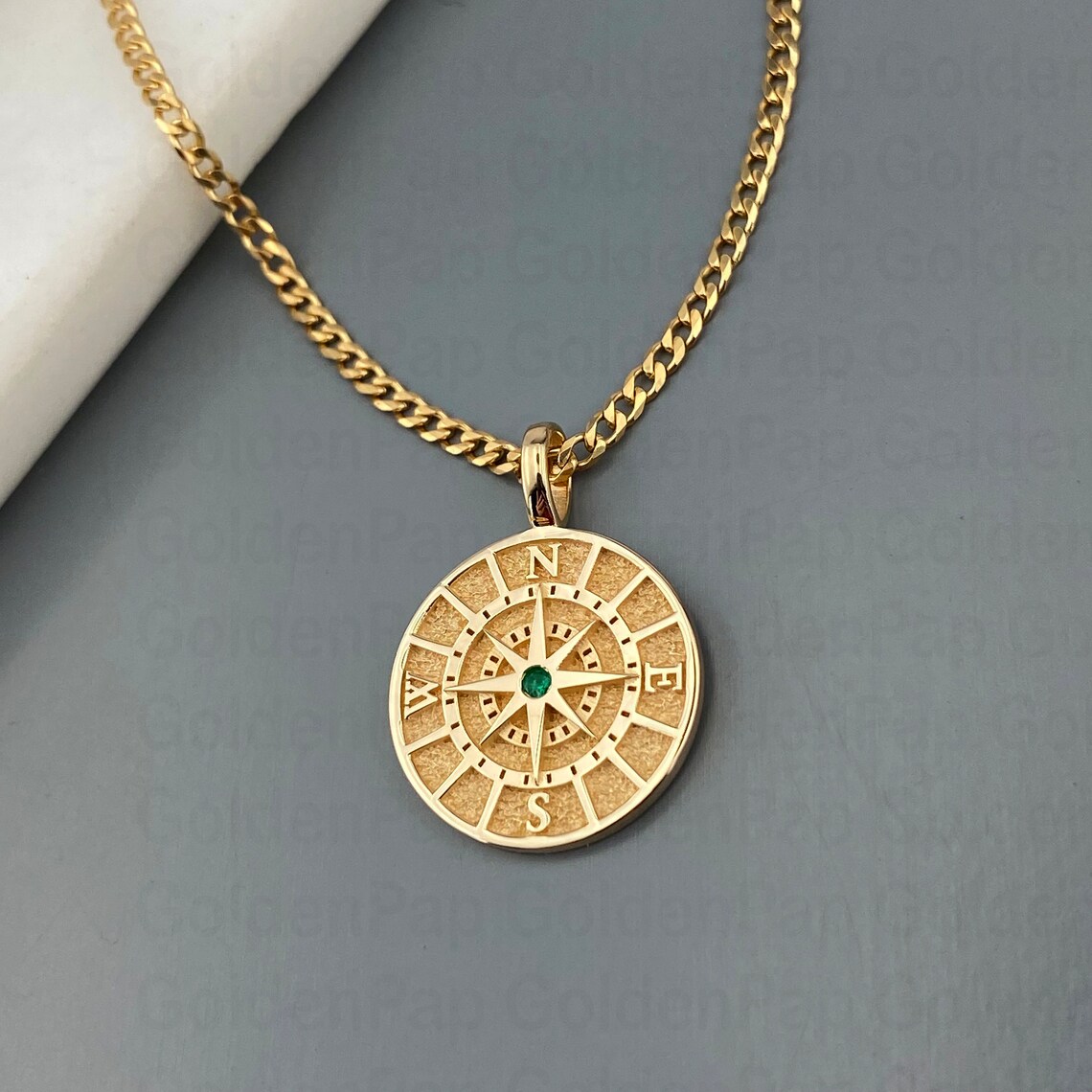 NEW 14k Solid Gold Pendant With Natural Emerald, Gold Compass - Etsy