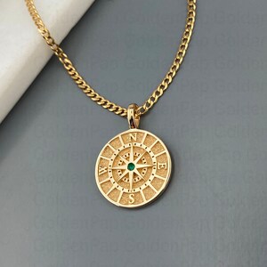 14k Solid Gold Pendant With Natural Emerald, Gold Compass - Etsy