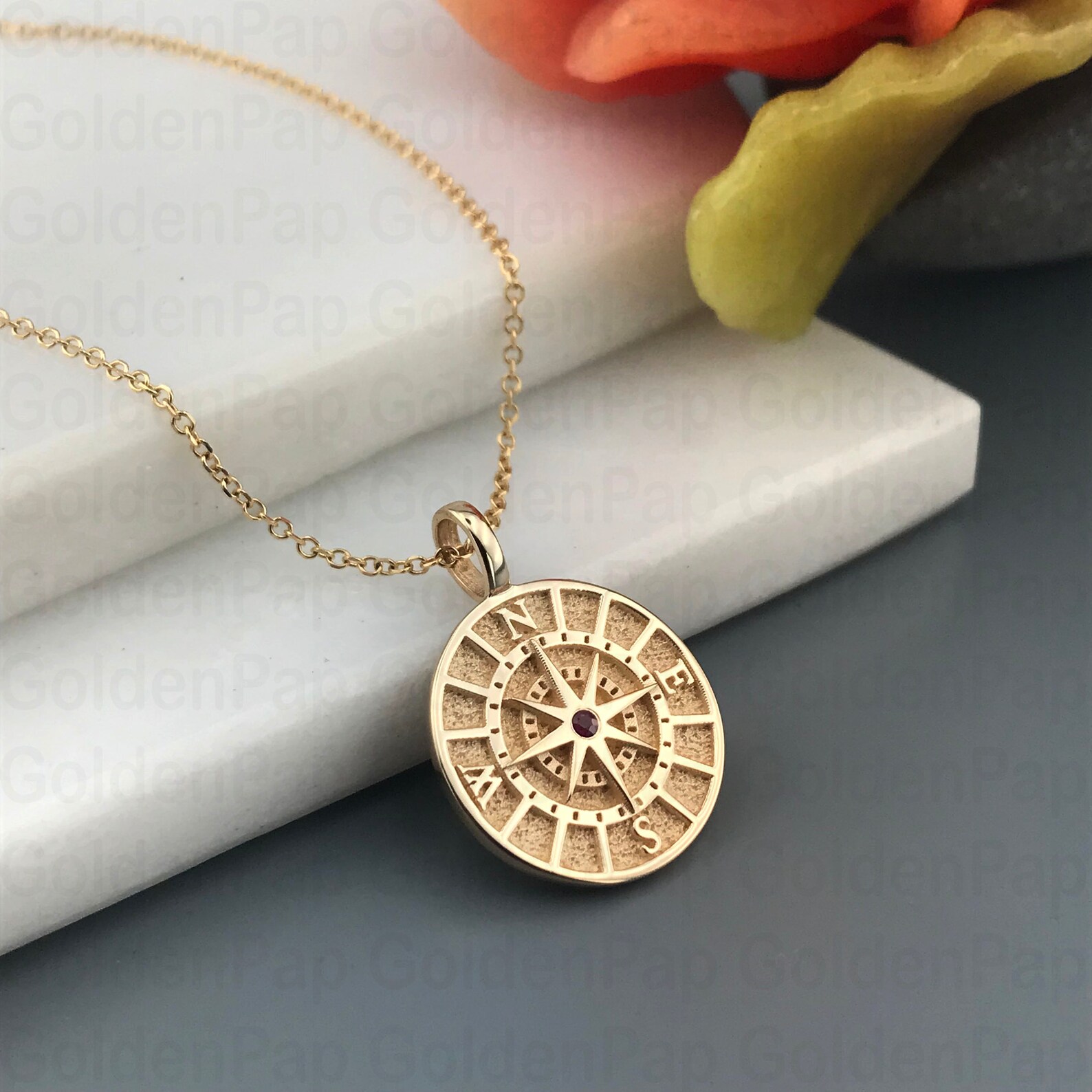 14k Solid Gold Pendant With Natural Ruby, Sapphire or Emerald, Gold ...