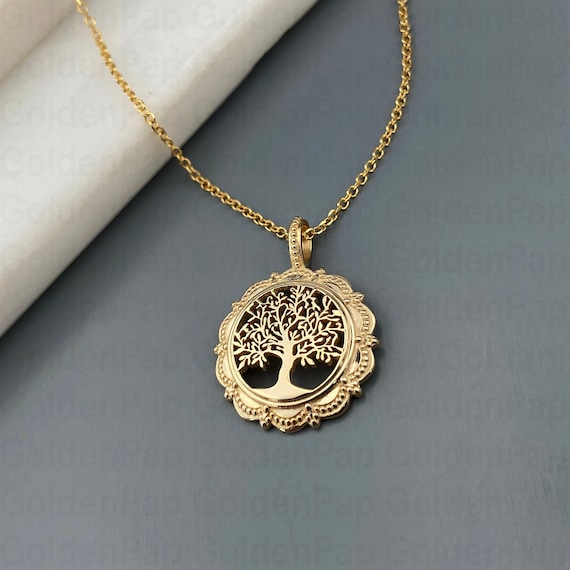 14K Solid Gold Pendant 14k Tree of Life Pendant Family - Etsy