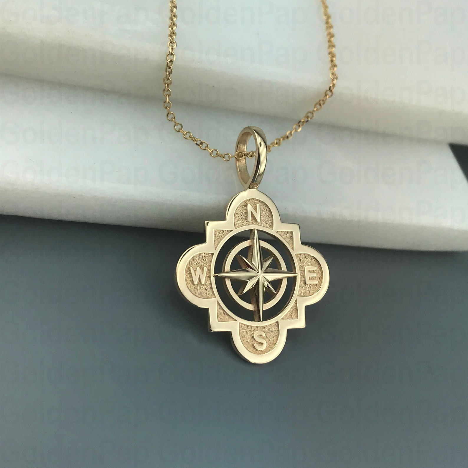 NEW 14k Solid Gold Pendant Compass - Etsy