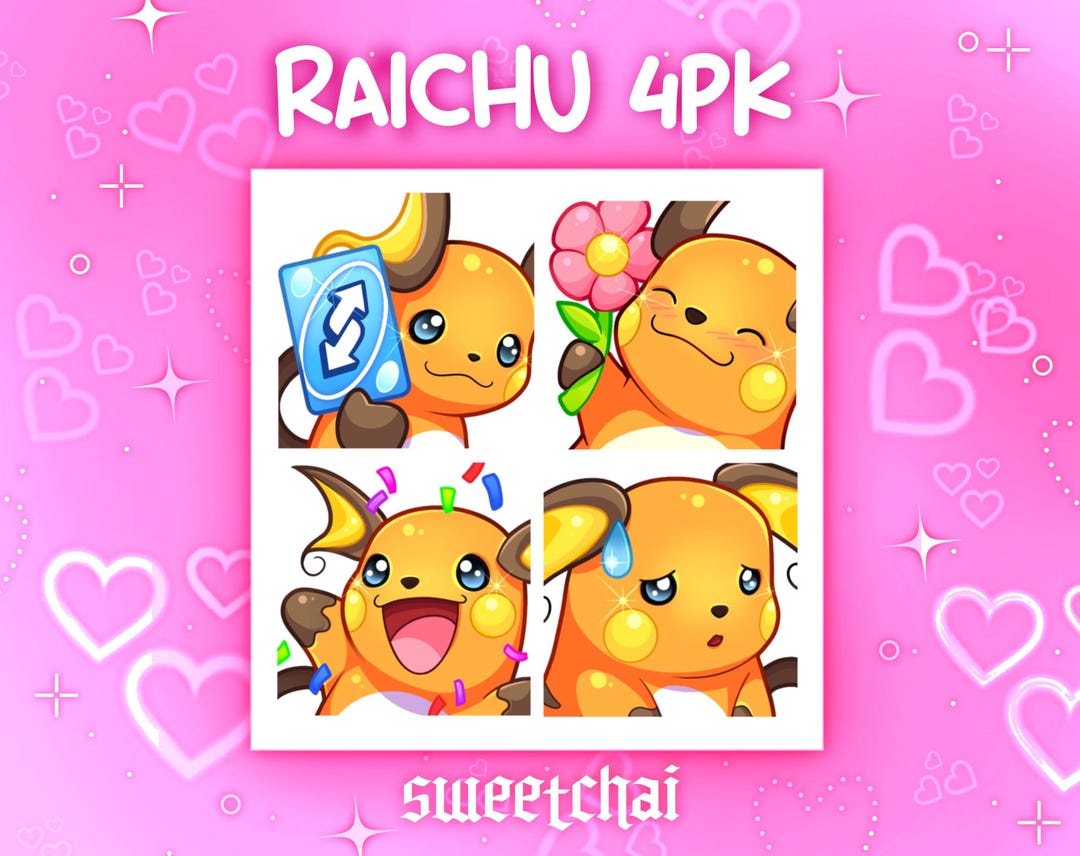Twitch Discord 4 Pack Emotes - Raichu Pokemon Flower, Uno Reverse ...