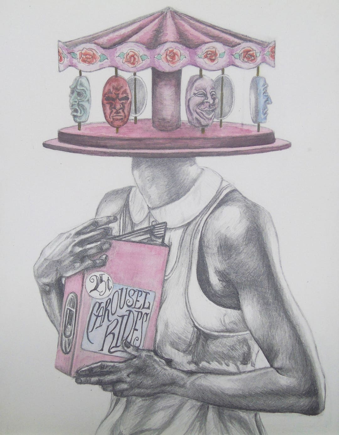 Carousel Rides Graphite and Watercolor Print - Etsy