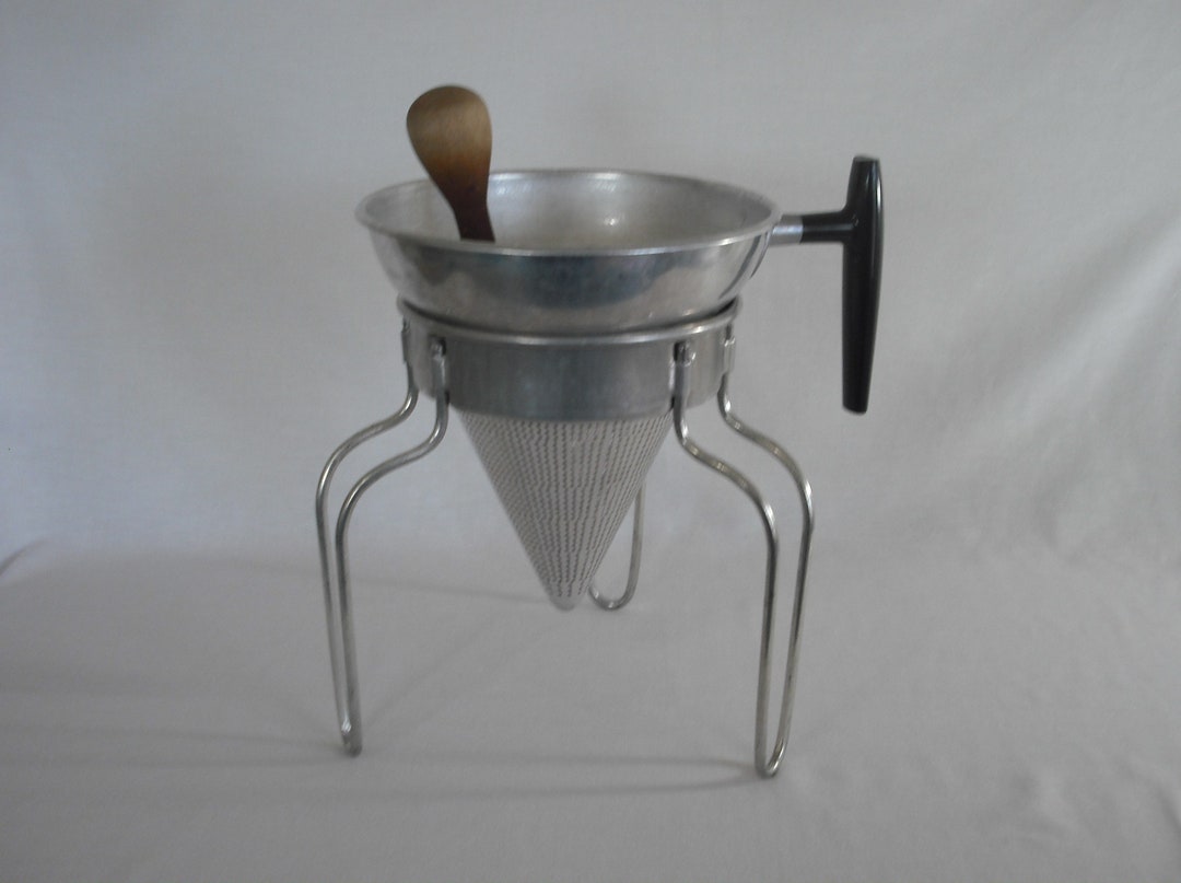 Metal Sieve and Stand Wear-ever Tomato or Grape Sieve W/tripod and Wood ...