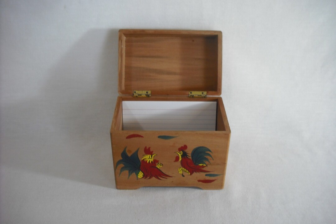 Wood Roosters Recipe Box Vintage 1960s - Etsy