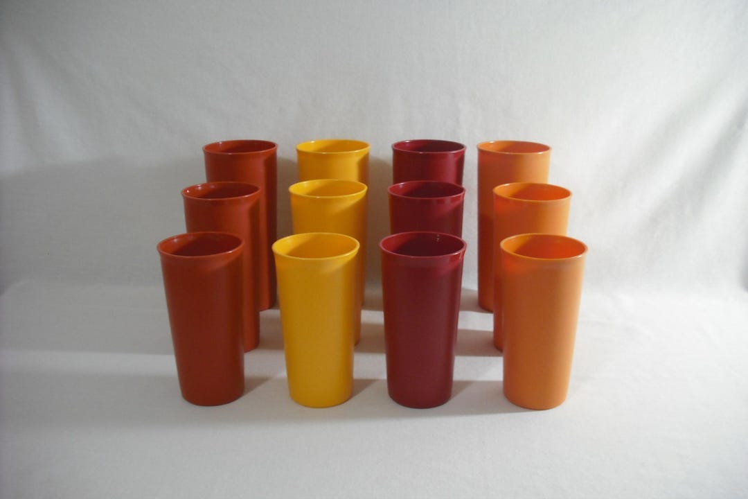 Tupperware Glasses Harvest Colors 3 Sizes Set of 12 Vintage Made in USA ...