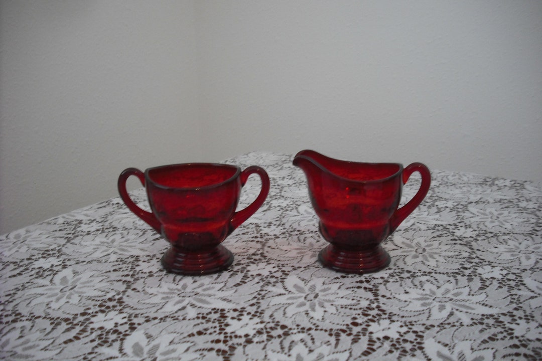 Ruby Red Sugar and Creamer Set Moondrops Pattern Vintage From the 1930 ...