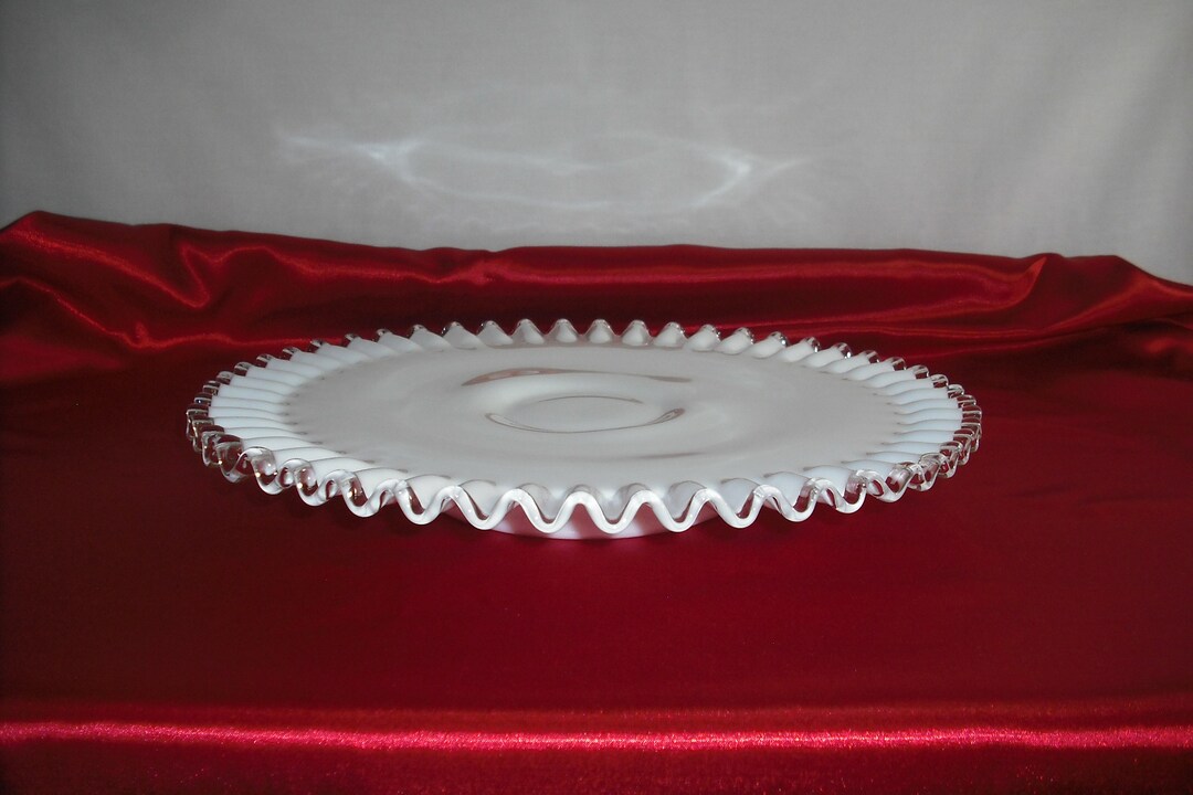Fenton Cake Plate Silver Crest Vintage Milk Glass Cake Stand Ruffled ...