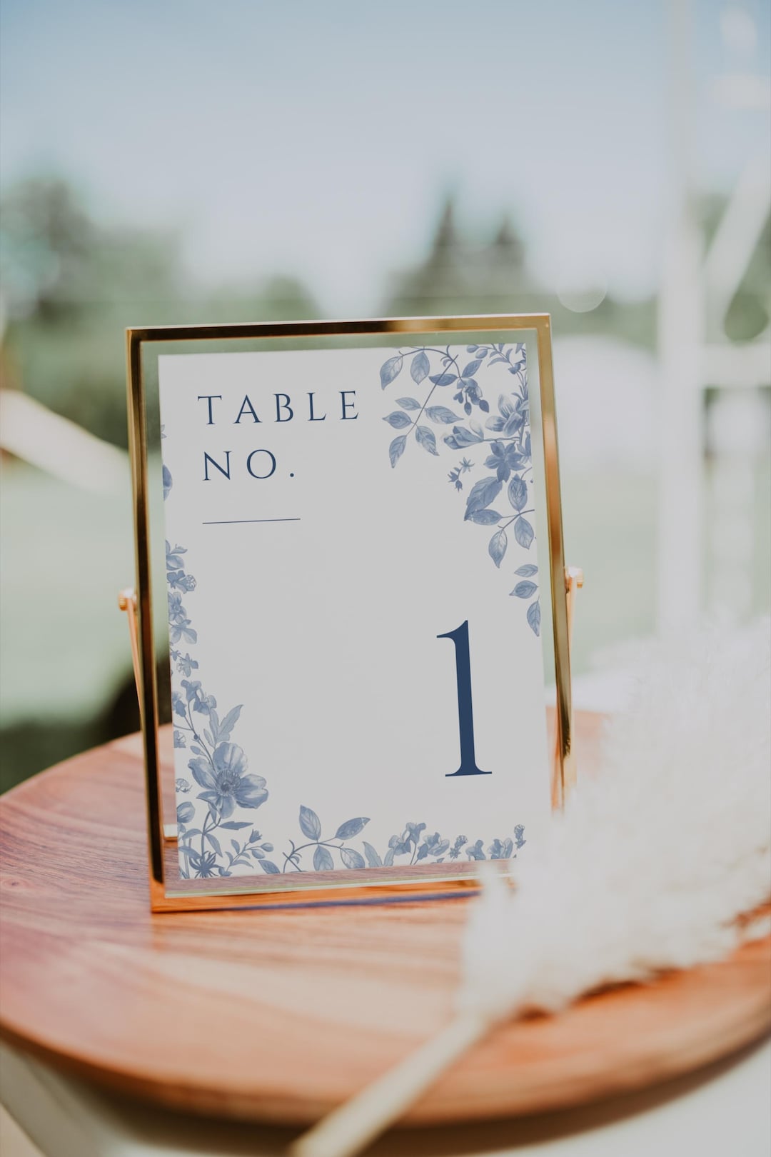French Blue Toile Table Number, Printable Blue Floral Destination Table ...