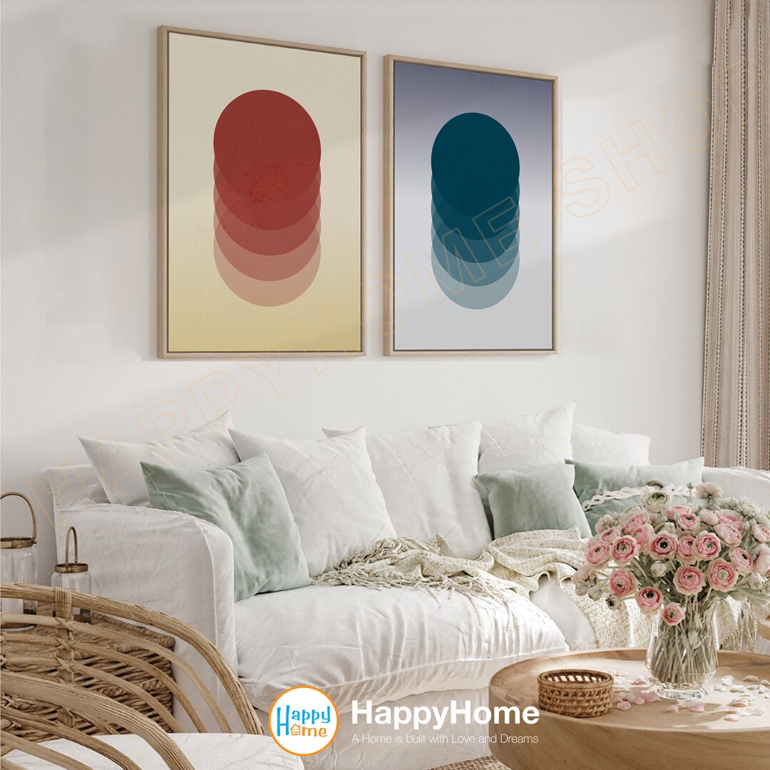 Sun and Moon Abstract Wall Art Set of 2 Neutral Abstract Prints Neutral ...