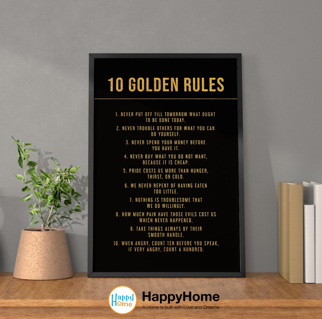 10 Golden Rules for Life Motivational Inspirational Wall Art Canvas ...