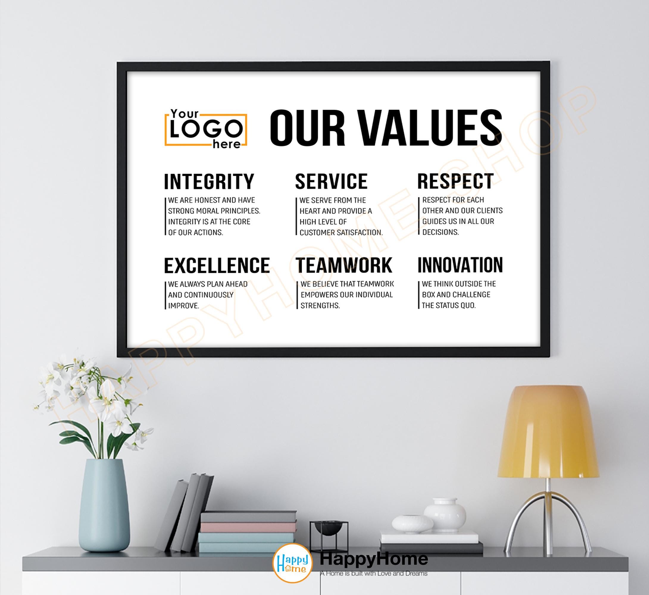 Personalized Company Core Values Wall Art Business Core Values Decor ...
