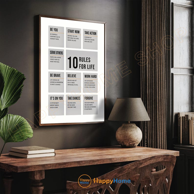 10 Rules for Life Wall Art Motivational Quotes Inspirational Poster ...