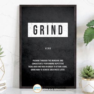 Grind Definition Poster Motivational Wall Art | Inspirational Wall Art ...