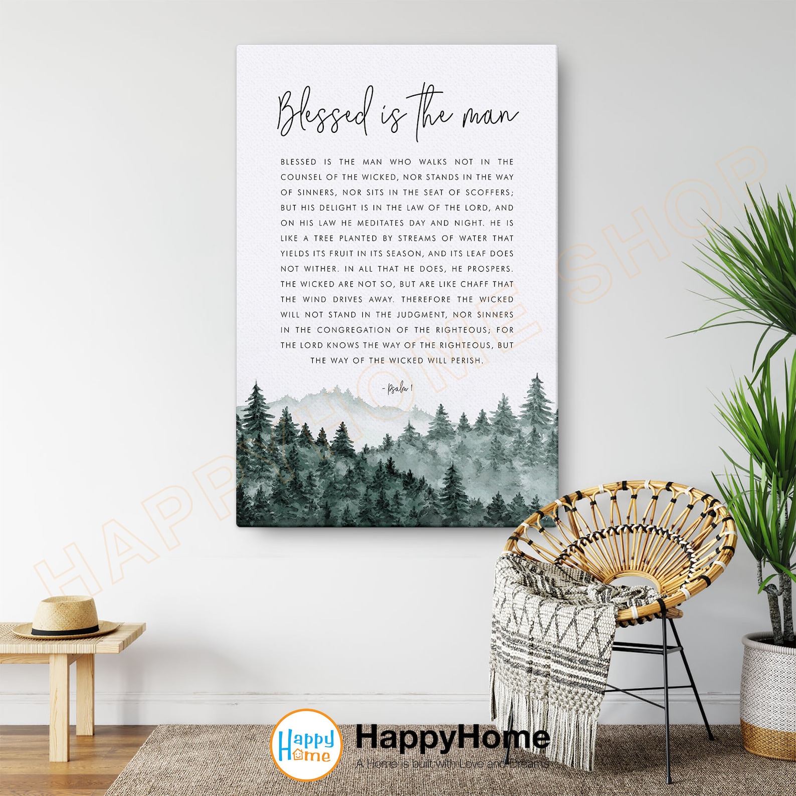 Psalm 1 ESV Blessed is the Man Bible Verse Wall Art Scripture Quote ...