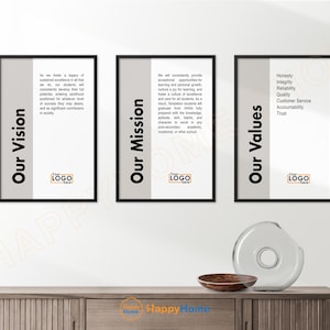 Our Values Our Vision Our Mission Wall Art Personalized Business ...