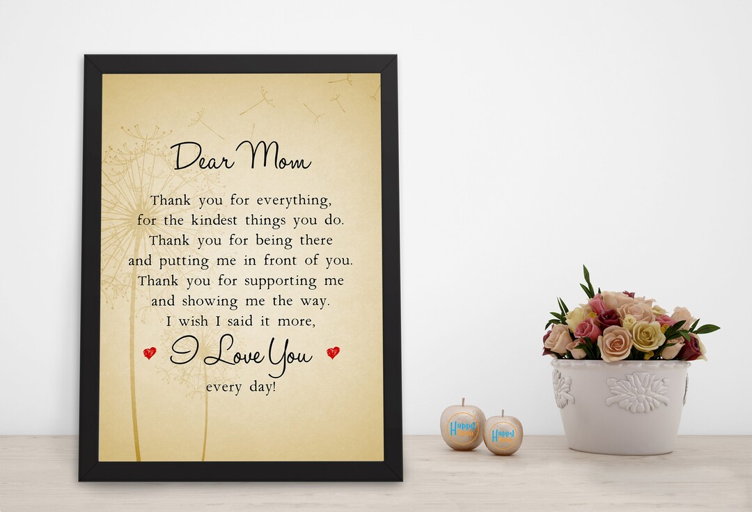 Framed Print Poster Mother's Day Gifts for Mom Thank You for Everything ...