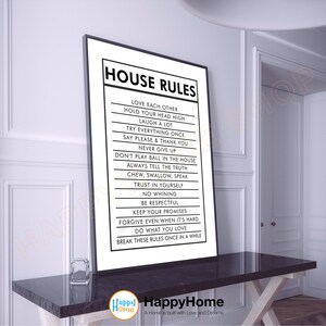 House Rules Wall Art Family Rules Home Sign Decor Canvas Art ...