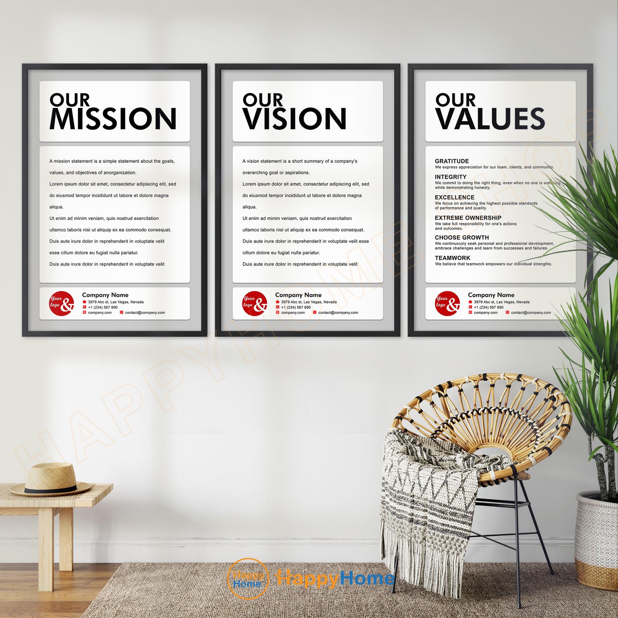 Personalized Business Values Vision Mission Wall Art Entrepreneur ...