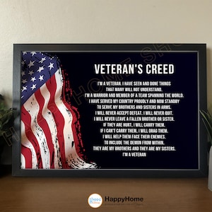 Veteran's Creed Wall Art I'm A Veteran America Veterans Day Gift ...